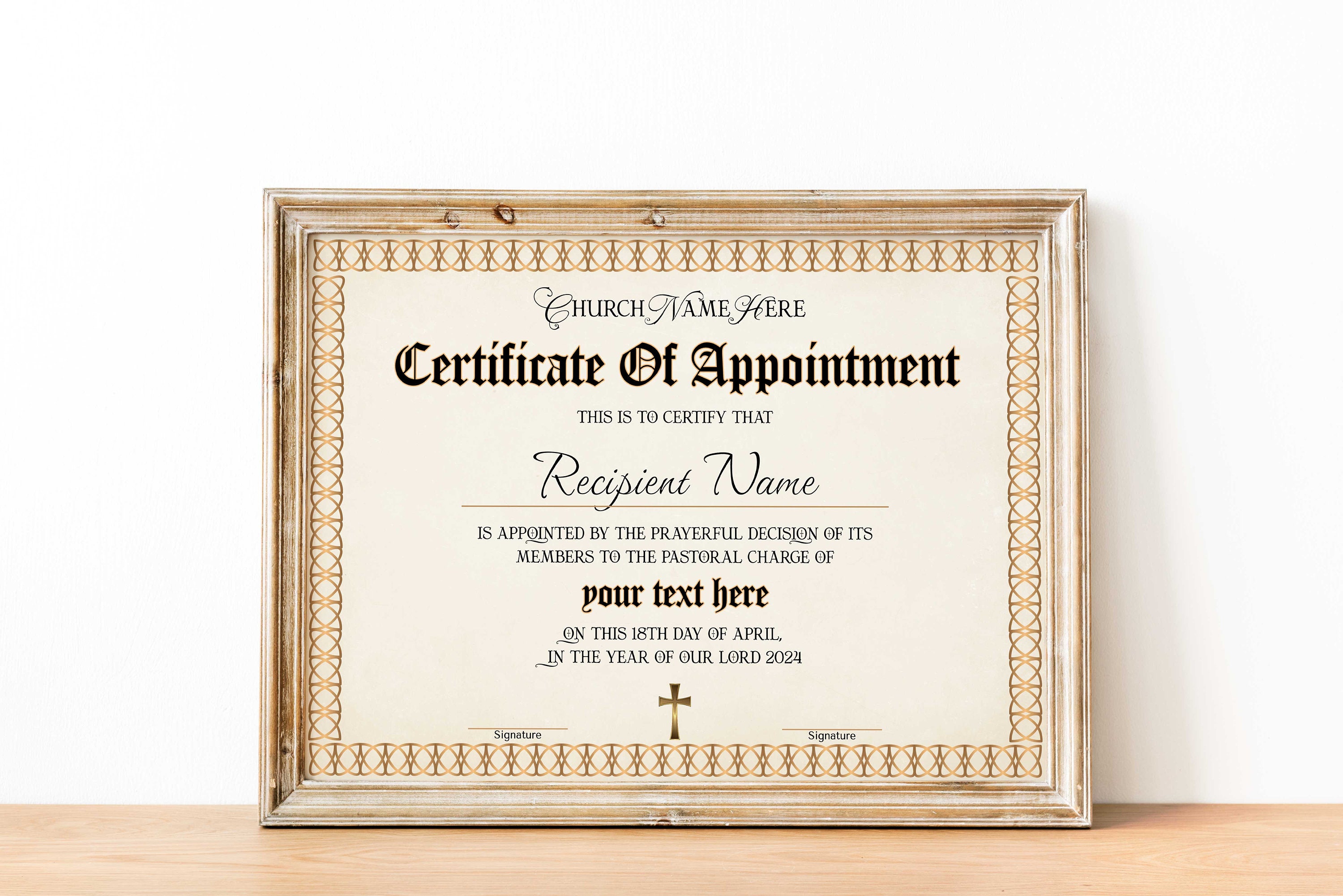 Editable Appointment Certificate Template, Printable Bishop Pastor ...