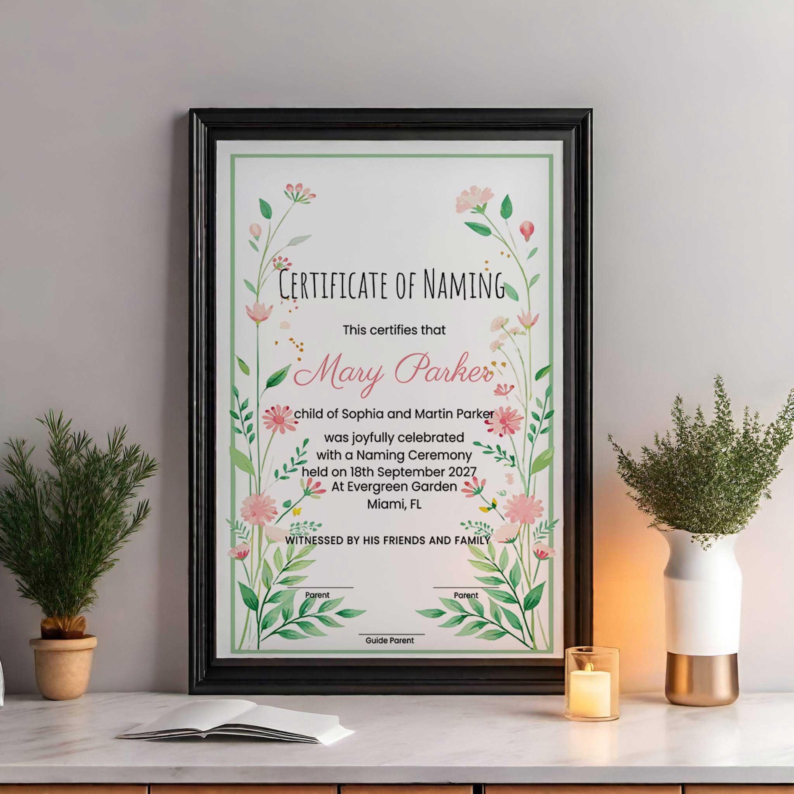 Cute Baby Naming Certificate Template Editable Printable Certificate of ...
