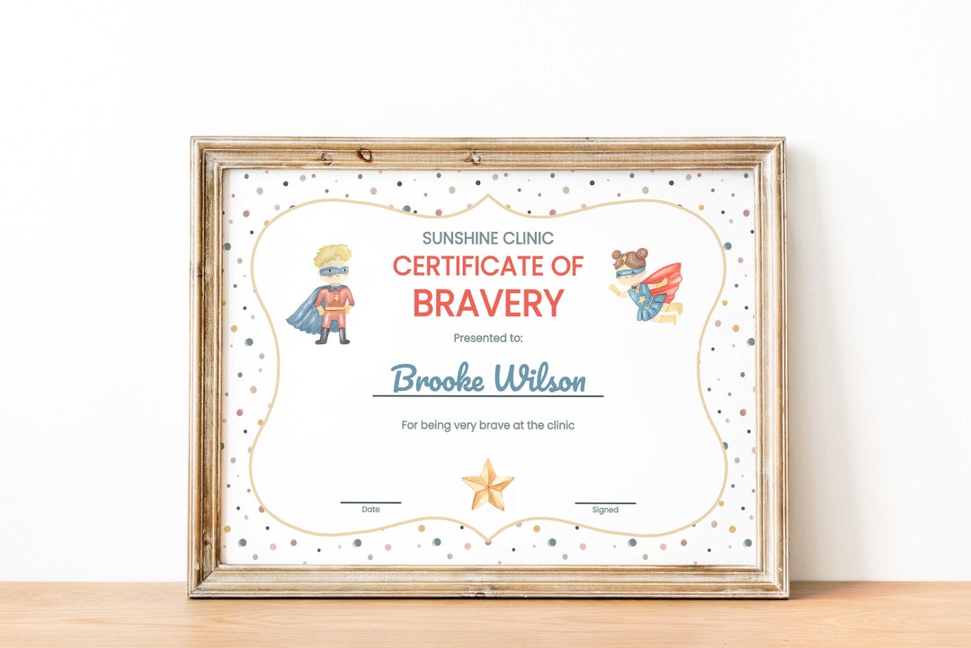 Printable Certificate of Bravery, Kids Certificate Template for Kids ...