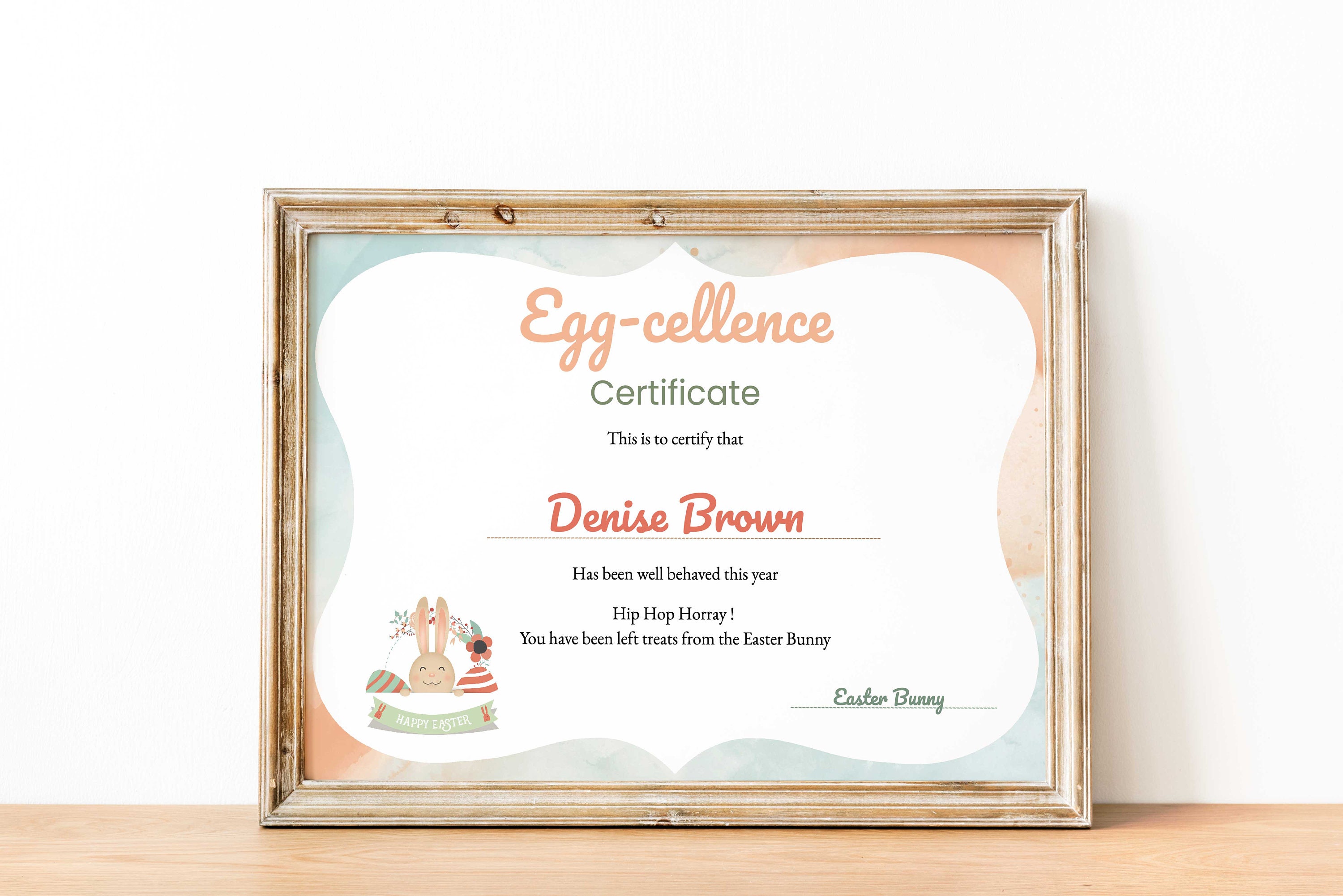 Editable Egg-cellence Certificate, Easter Bunny Certificate of ...
