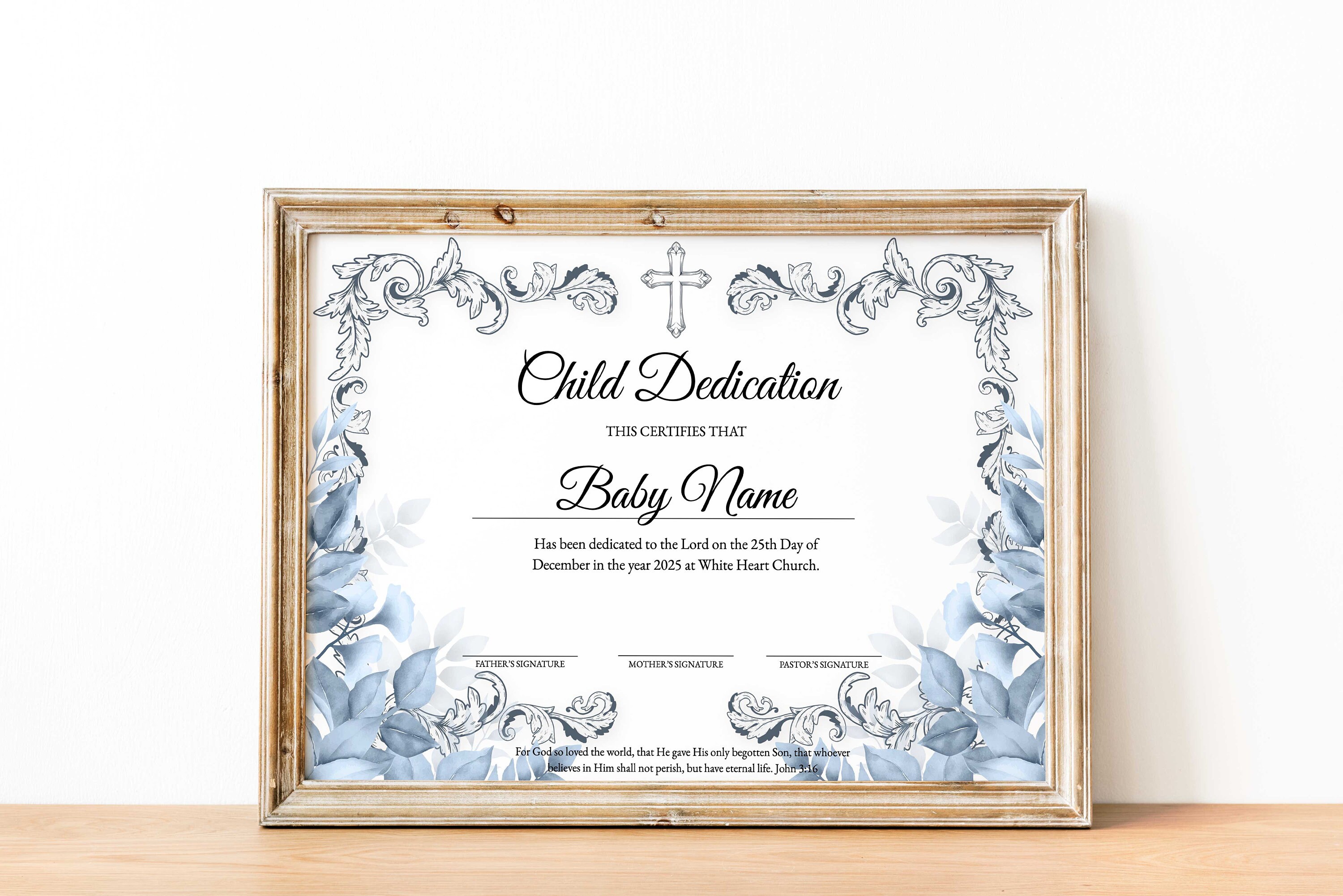 Personalized Child Dedication Certificate Template, Baptism, Children ...