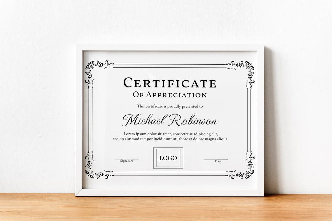 Editable Certificate of Appreciation, Custom Award Certificate Template ...