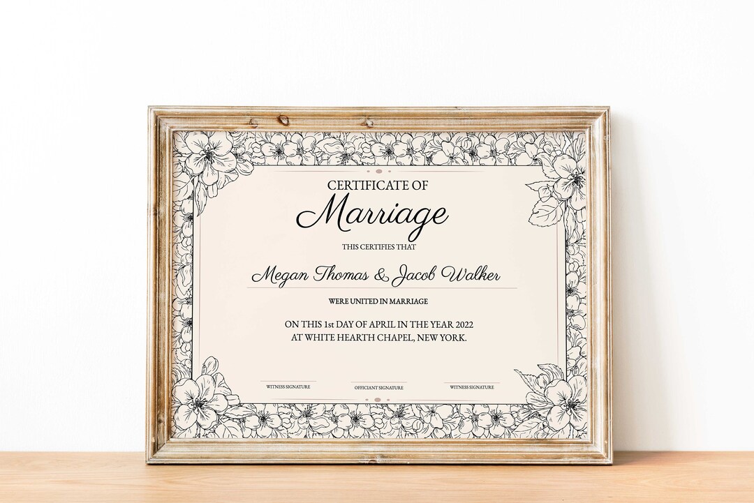 Elegant Wedding Marriage Certificate Keepsake, Decorative Marriage ...