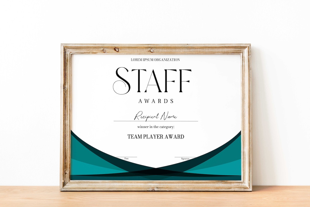 Best Staff Awards, Team Player Award Certificate, EDITABLE Best ...