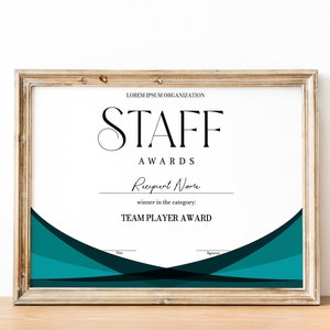 Best Staff Awards, Team Player Award Certificate, EDITABLE Best ...
