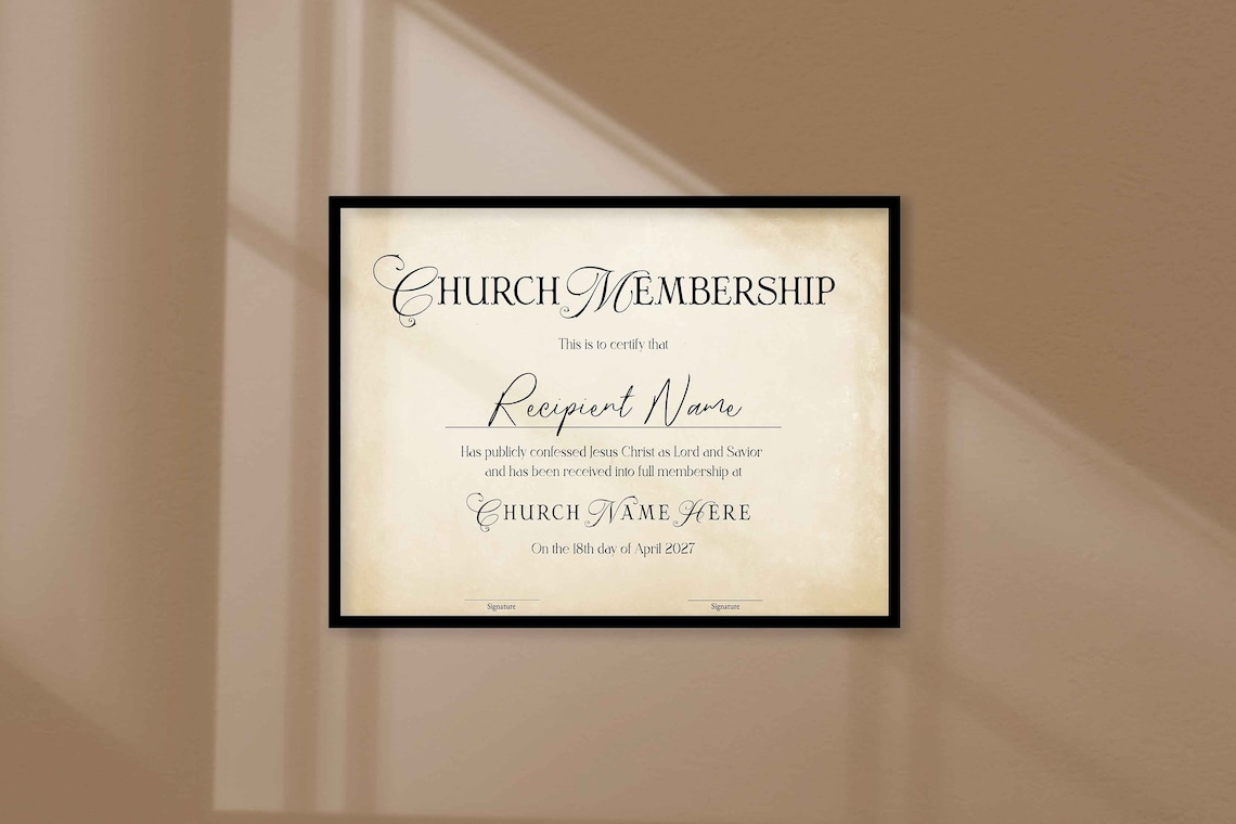 Editable Church Membership Certificate Template, Editable Printable ...