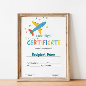 My First Flight Certificate Template, Award Certificate for Kids ...