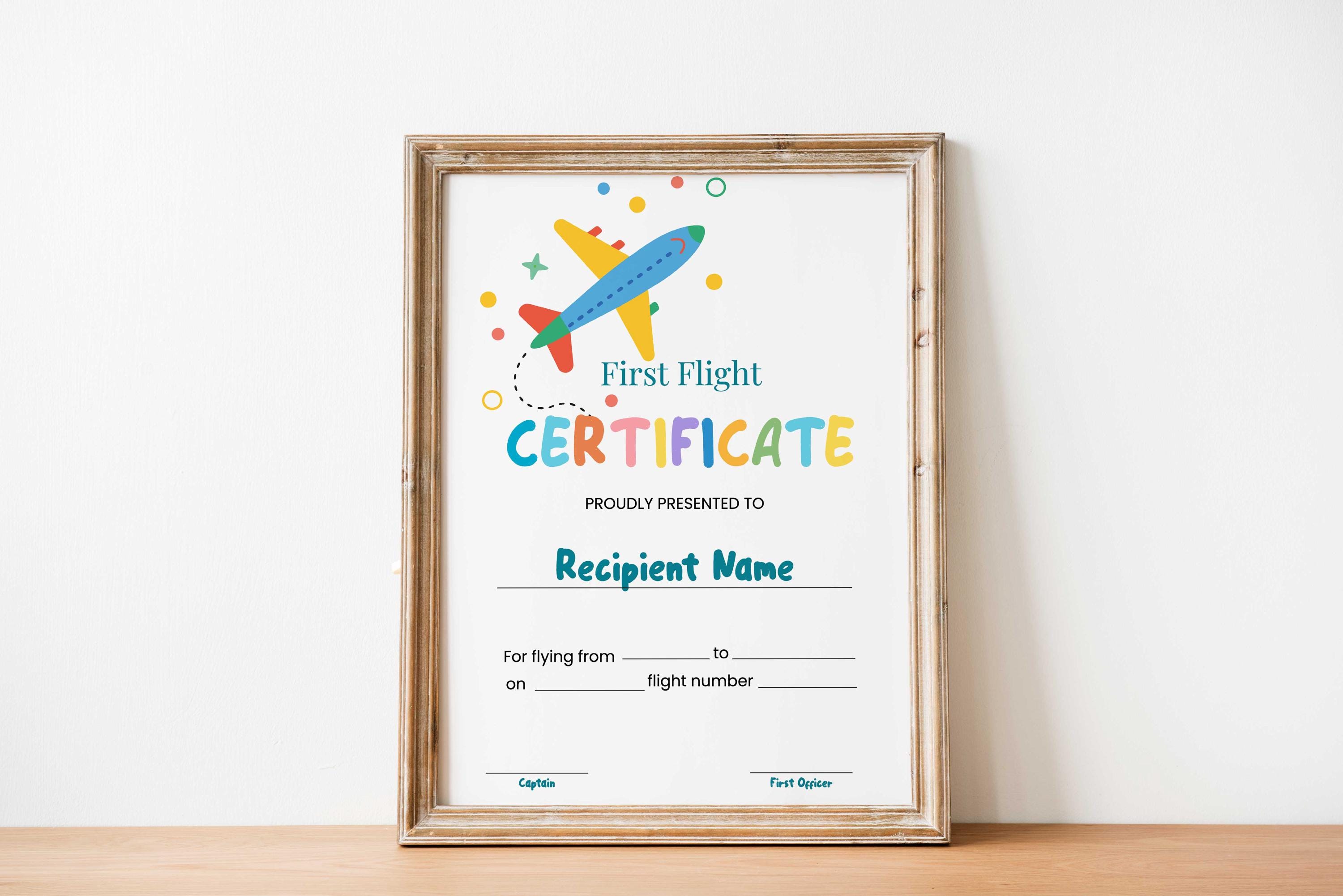 My First Flight Certificate Template, Award Certificate for Kids ...
