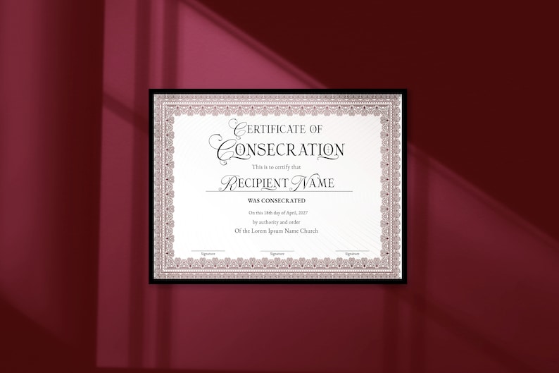 Editable Certificate of Consecration Template, Printable Consecration ...
