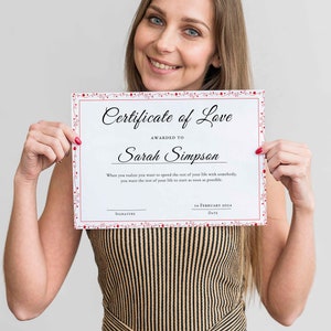 Love Certificate Template, Valentines Day Gift for Him or Her, EDITABLE ...