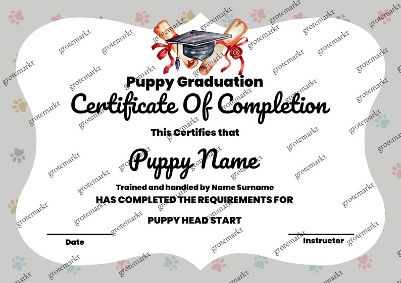 Printable Puppy Dog Graduation Certificate, Printable Congratulations ...