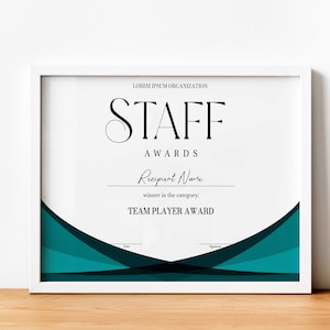 Best Staff Awards, Team Player Award Certificate, EDITABLE Best ...