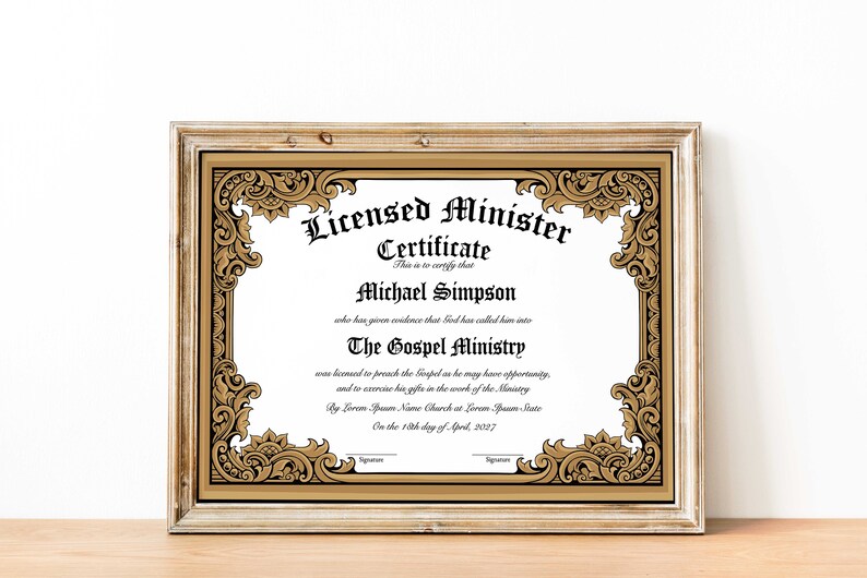 Editable License to Preach Template, Printable Certificate of License ...