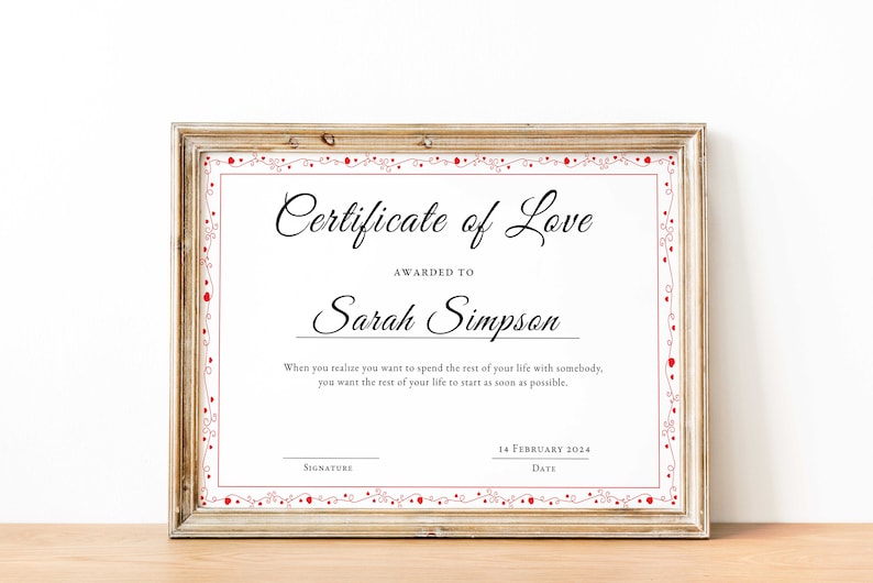 Love Certificate Template, Valentines Day Gift for Him or Her, EDITABLE ...