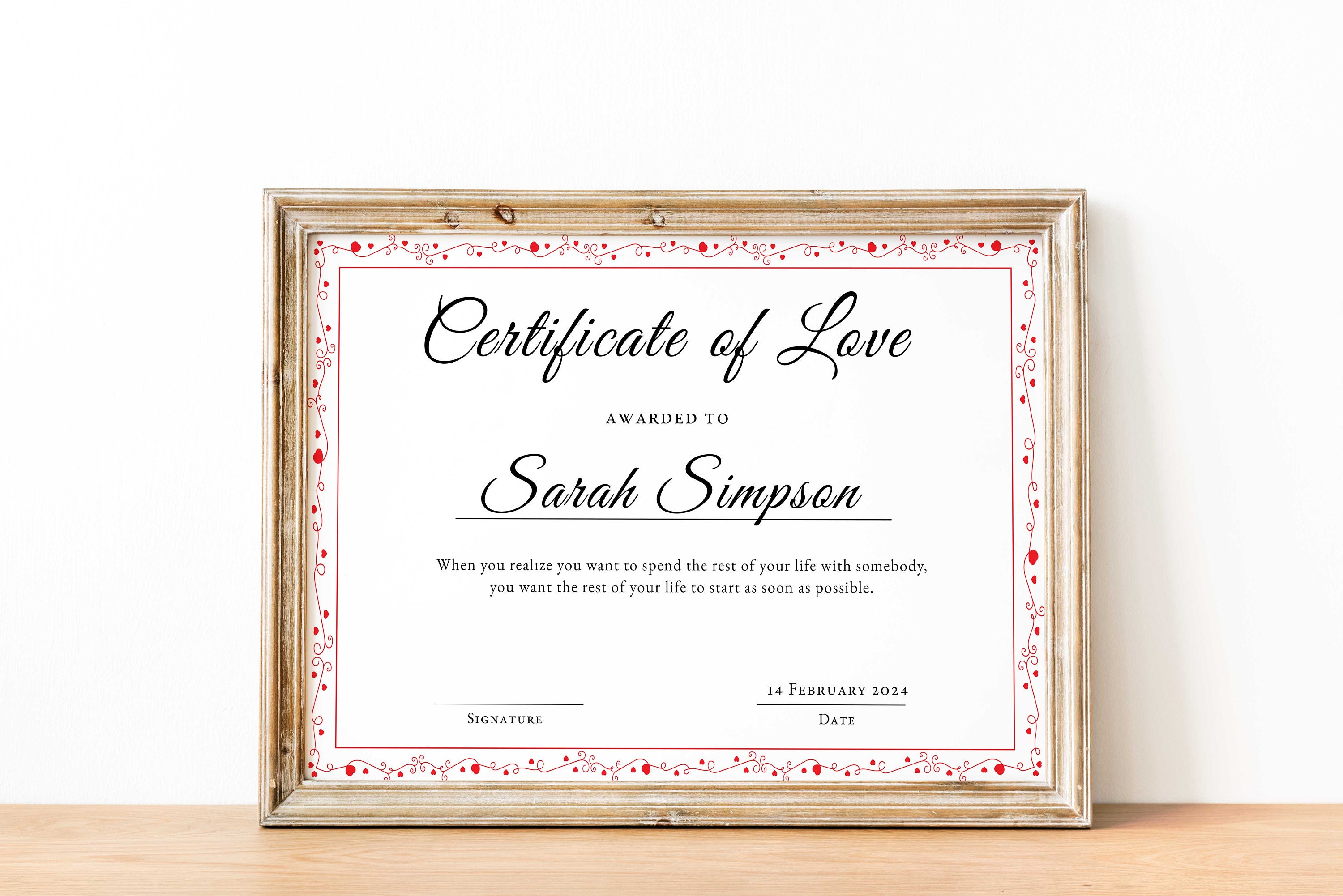 Love Certificate Template, Valentines Day Gift for Him or Her, EDITABLE ...
