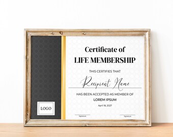Life Membership Certificate Template, Editable Printable Elegant ...