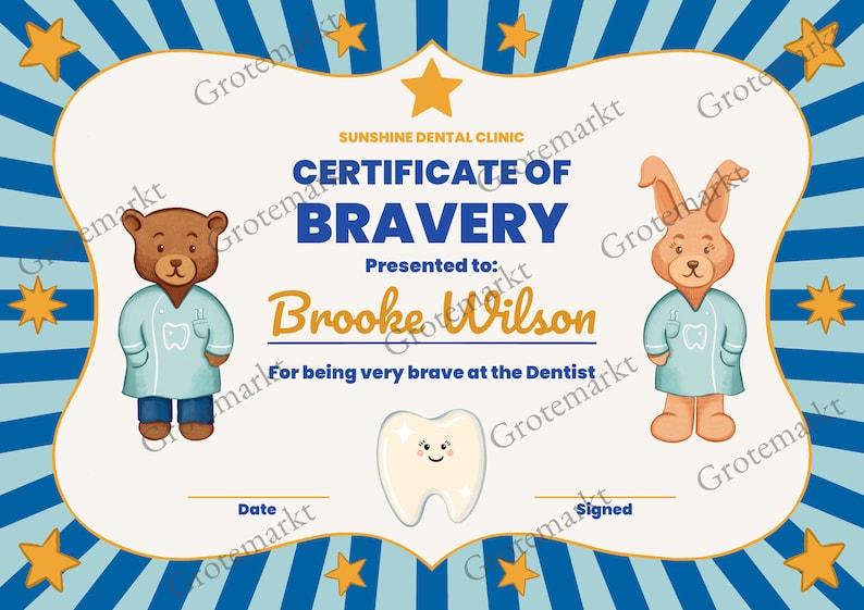 Editable Dentist Certificate of Bravery Kids Certificate Template ...