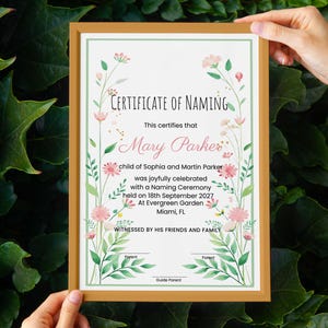 Cute Baby Naming Certificate Template Editable Printable Certificate of ...