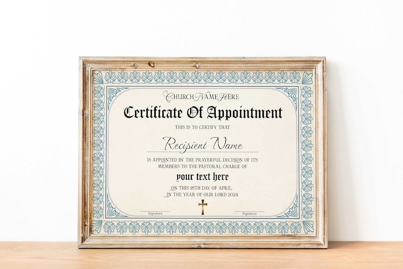 Editable Appointment Certificate Template, Printable Bishop Pastor ...