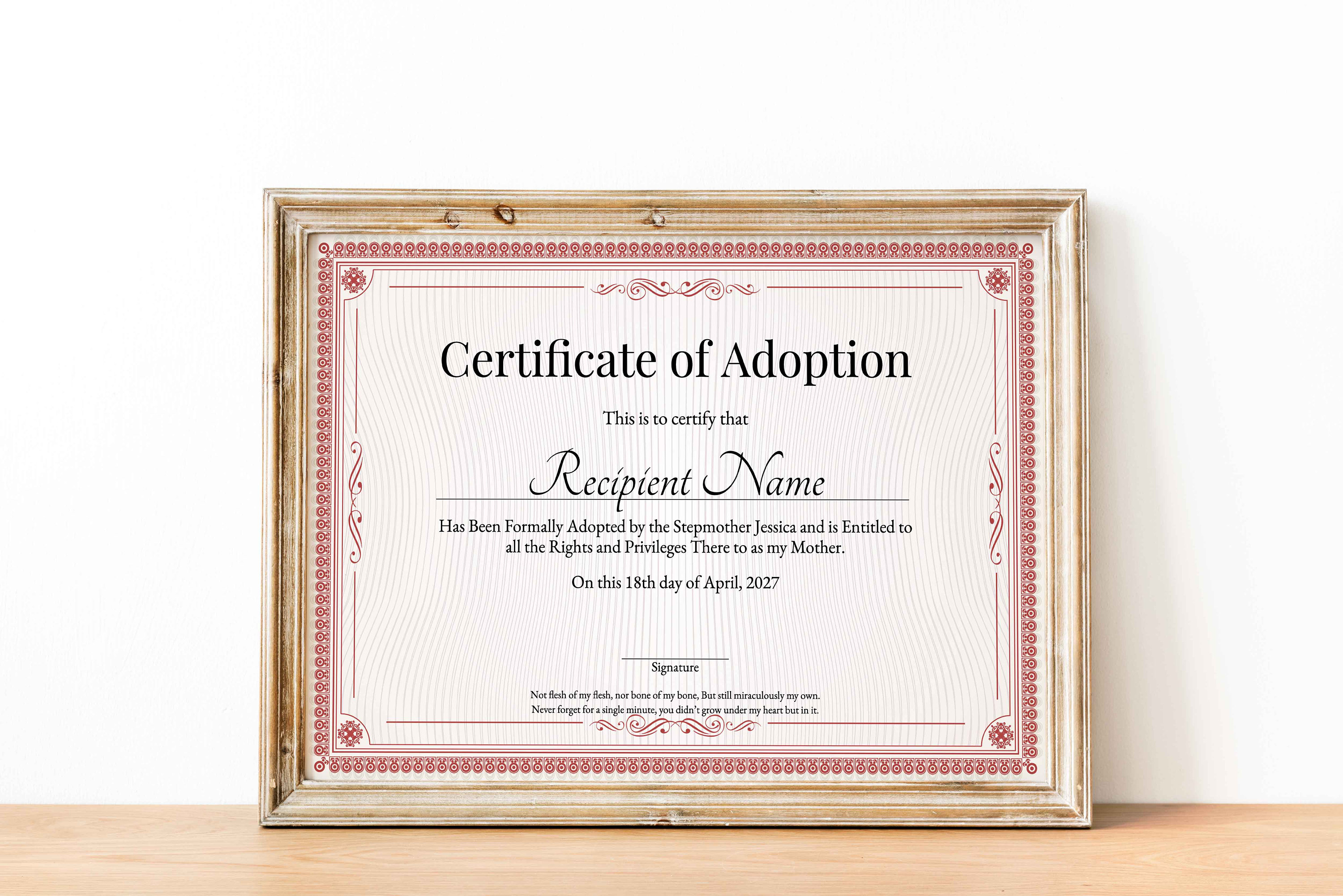 Certificate of Adoption to Our Family, Editable Printable Stepparent ...