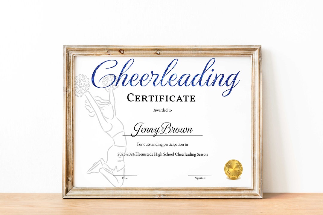 Editable Cheerleader Certificate, Cheerleading Award Template, Instant ...