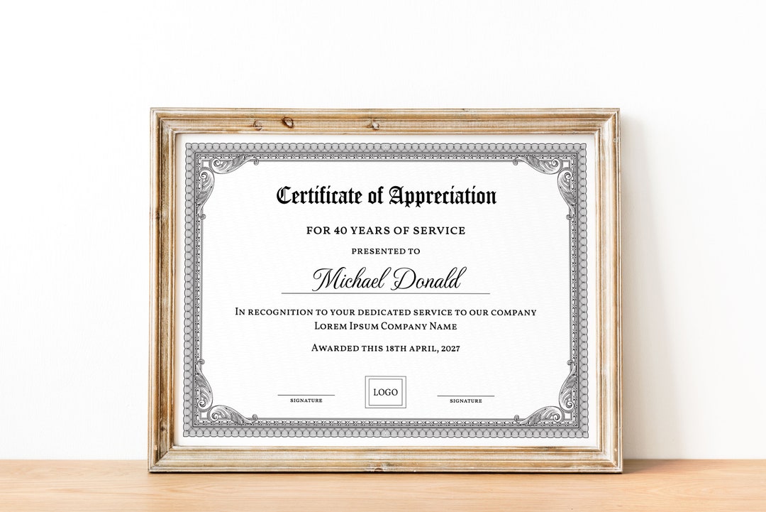 Editable Certificate Years of Service, Years of Service Certificate ...