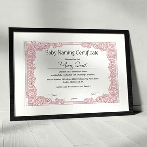 Editable Baby Girl Naming Certificate Template Printable Pink ...
