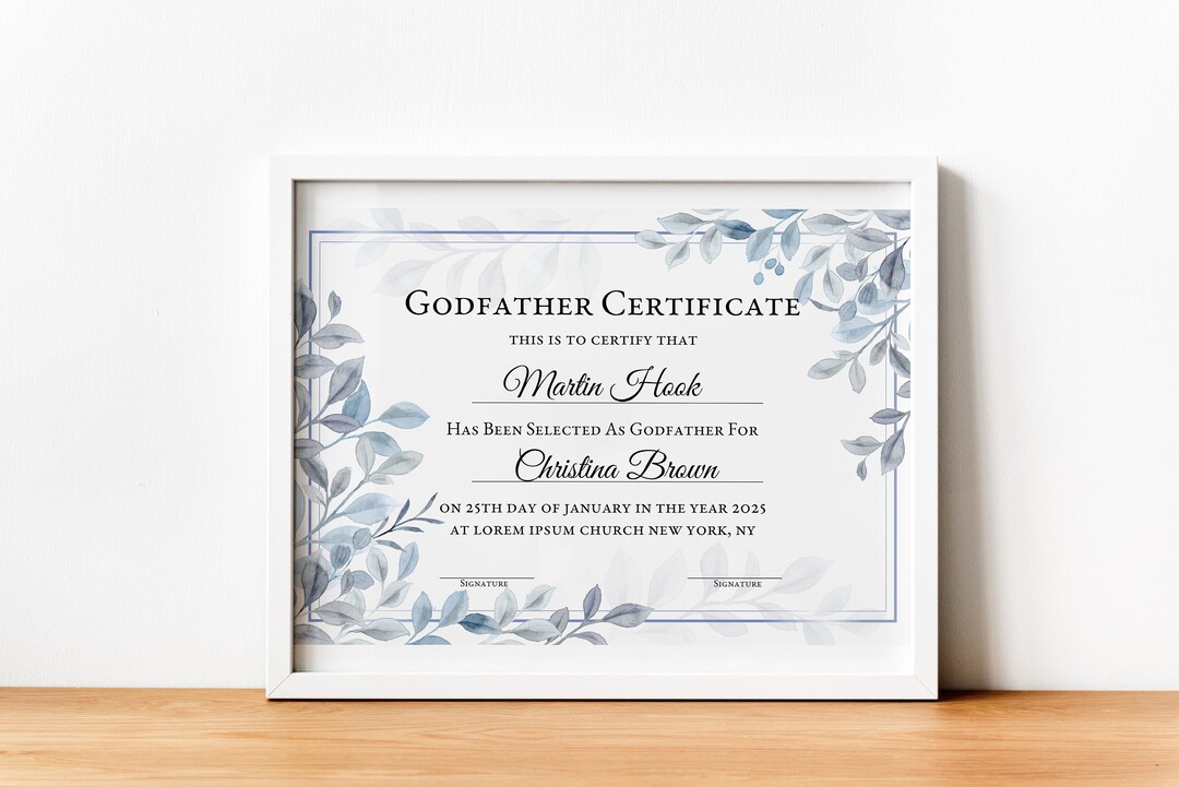 Godfather Certificate Template, Editable Godfather Certificate ...