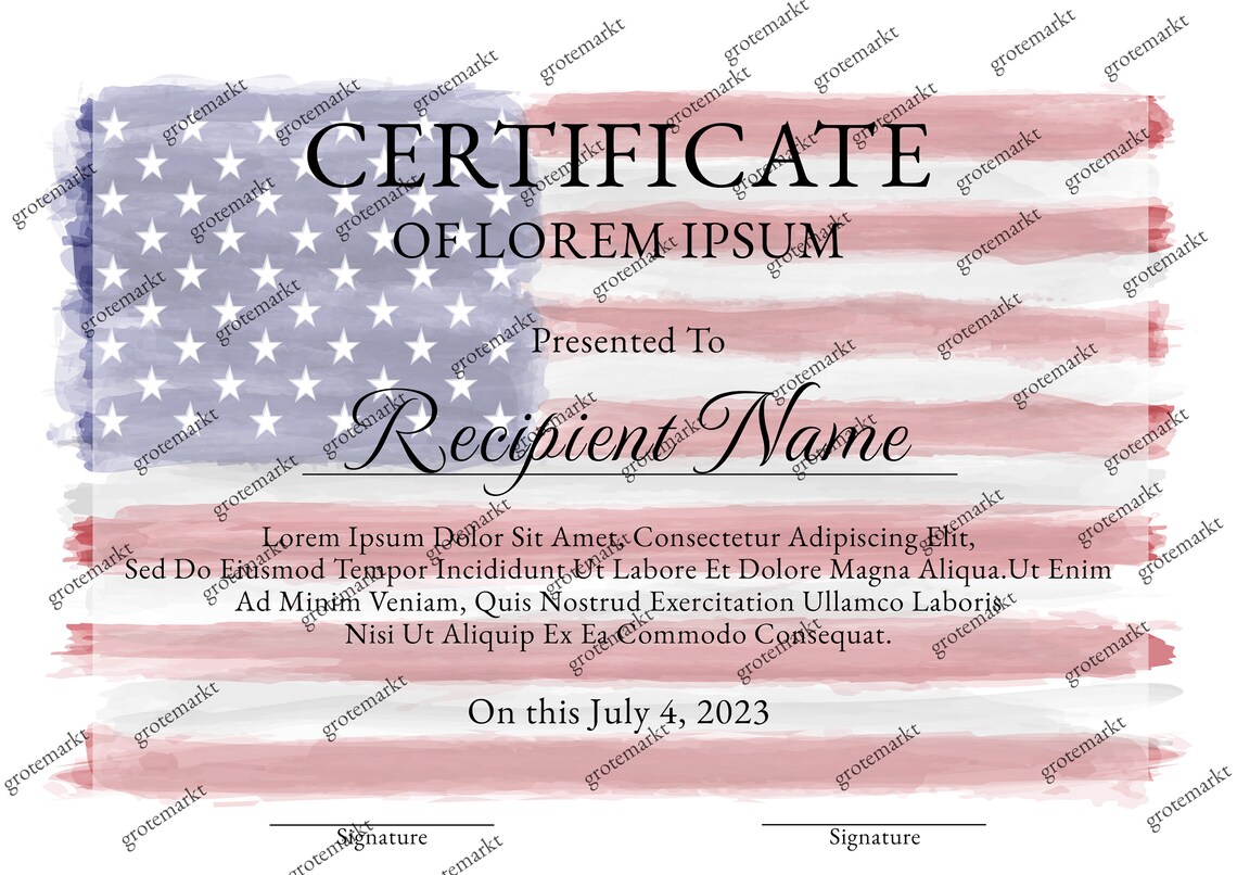 Independence Day Certificate, American Appreciation Certificate ...