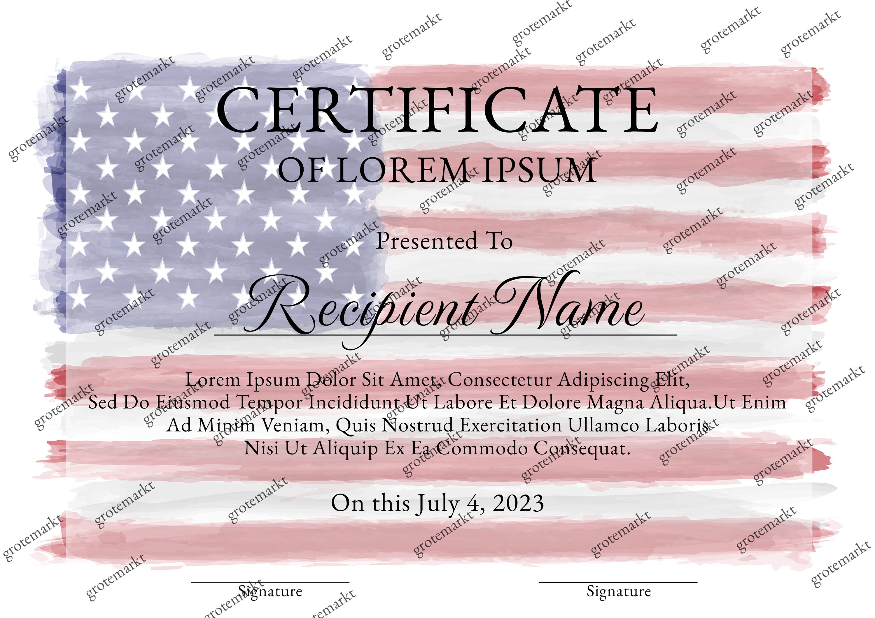 Independence Day Certificate, American Appreciation Certificate ...