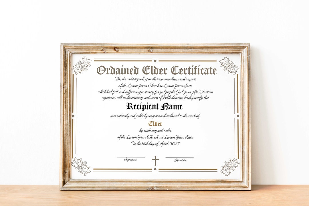 Editable Ordained Elder Certificate Template Printable Vintage Luxury ...