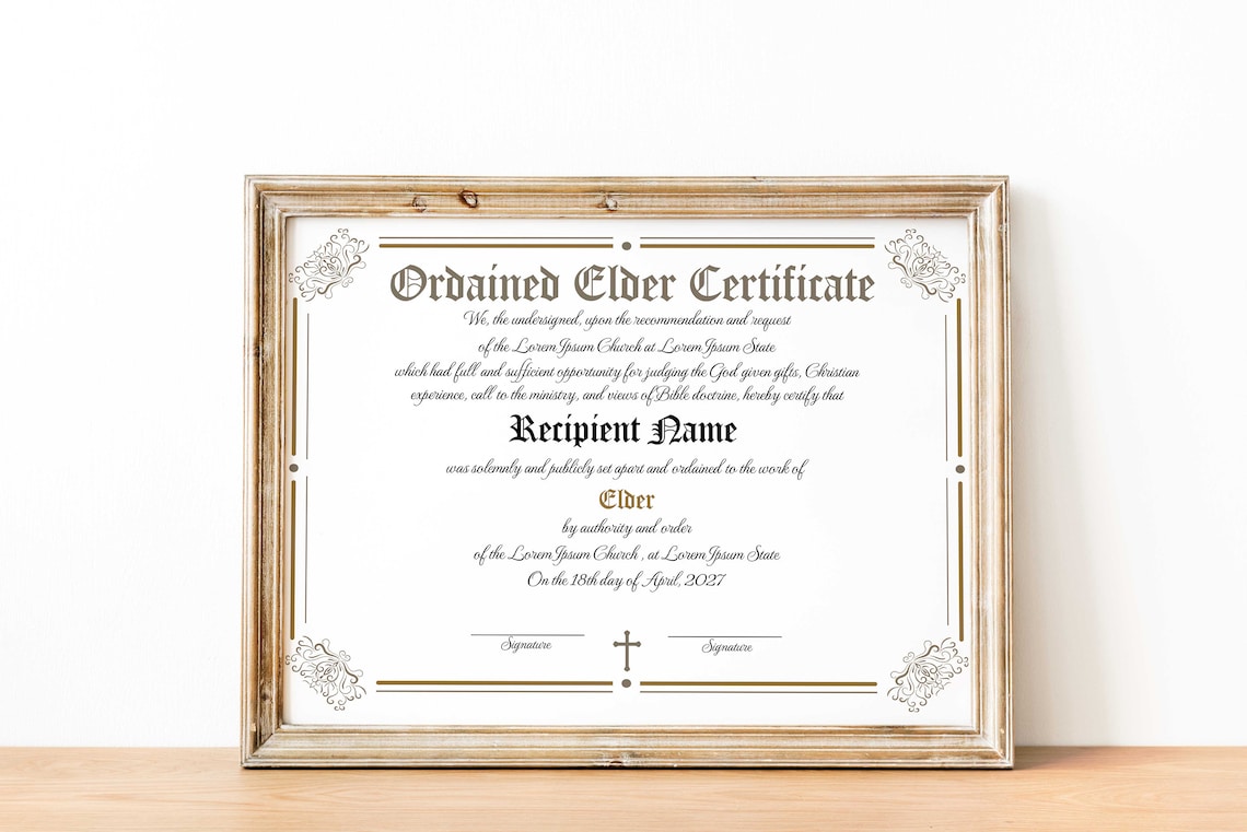 Editable Ordained Elder Certificate Template Printable Vintage Luxury ...