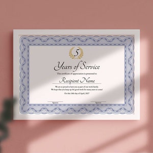 EDITABLE Years of Service Certificate, Appreciation Certificate ...