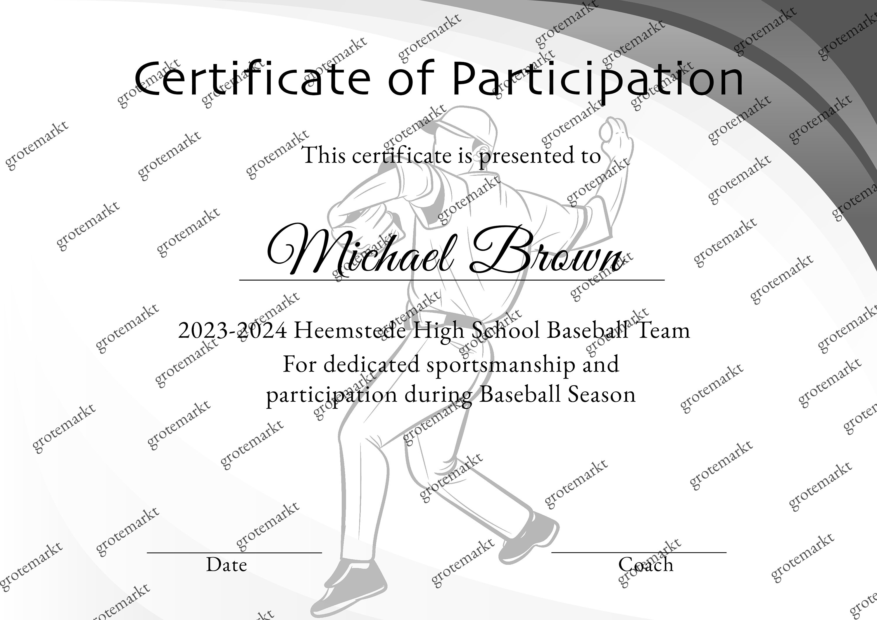 Editable Baseball Certificate Template, Sports Certificate Award ...