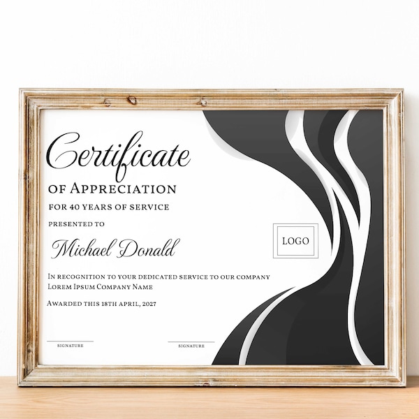 Employee Years of Service Certificate - Etsy