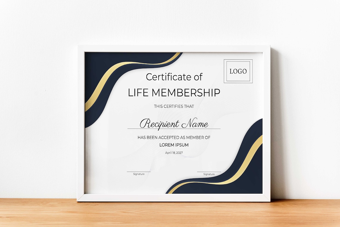 Editable Life Membership Certificate Template, Printable Elegant ...