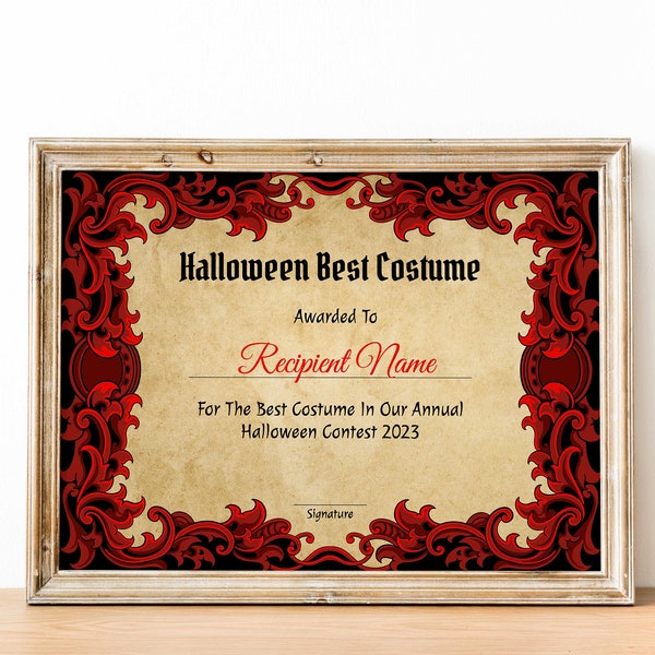 Best Costume Certificate Template - Etsy