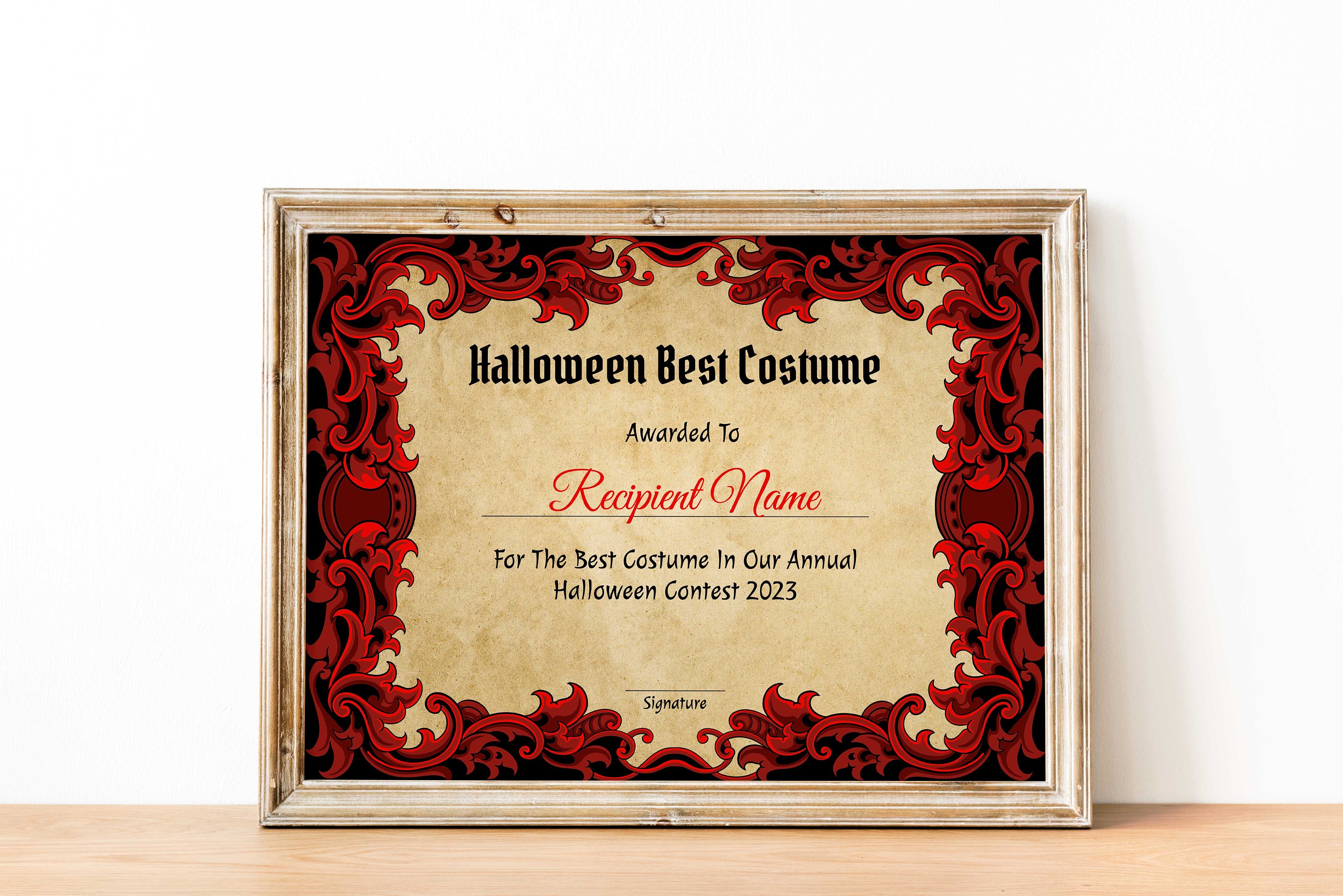 Editable Gothic Halloween Best Costume Certificate Template, Printable ...