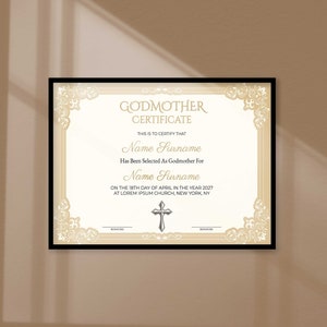 Godmother Certificate Template, 100% Editable, Gold Elegant Godparent ...