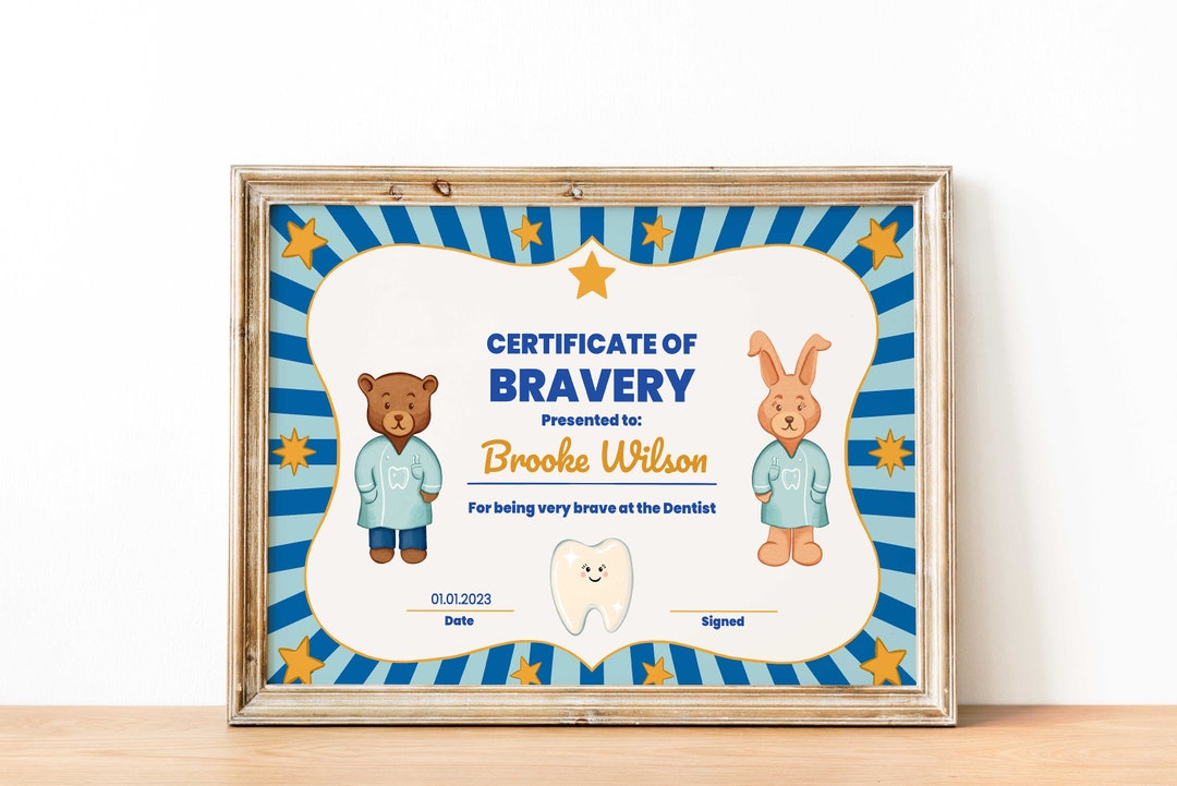 Editable Dentist Certificate of Bravery Kids Certificate Template ...