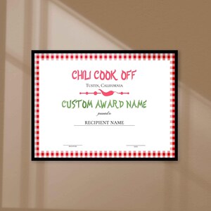 Chili Cook off Certificate, Printable Chili Cook-off Award Winner ...