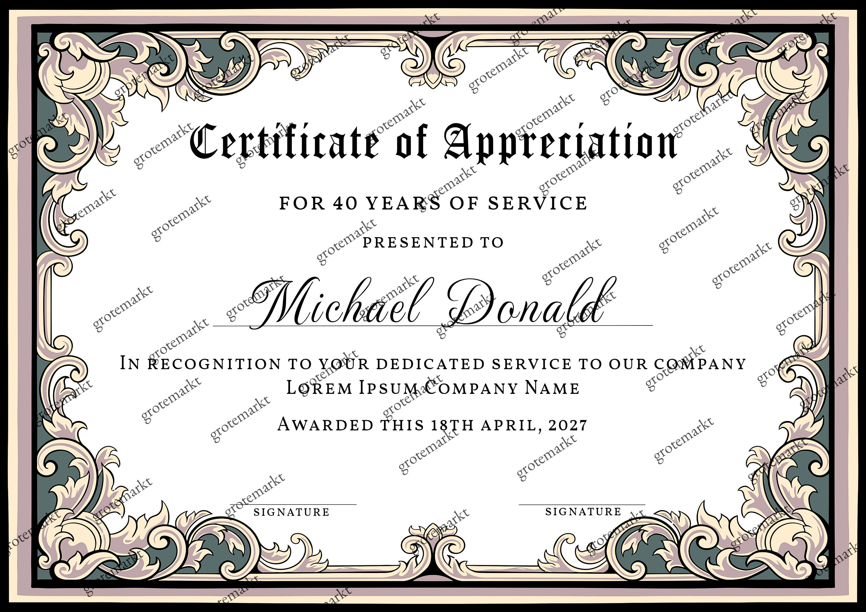 Vintage Years of Service Certificate, Appreciation Certificate Template ...