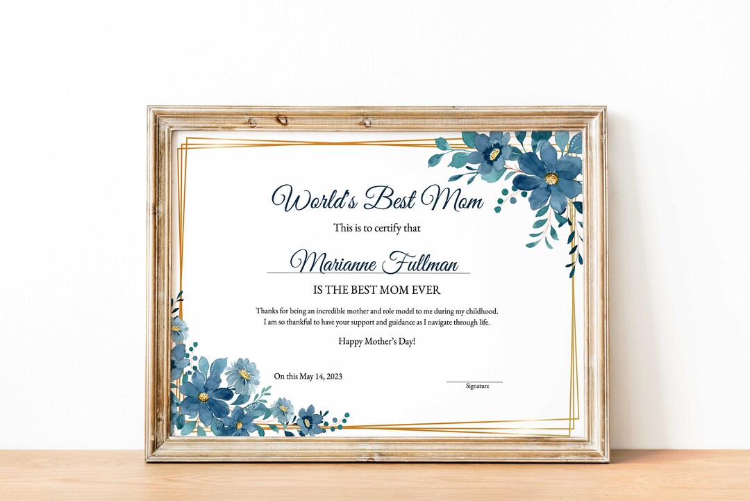 Editable Best Mom Certificate Template, Mother's Day Certificate, Best ...