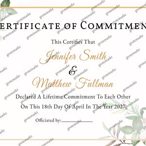 Elegant Certificate of Commitment Template, Printable Marriage ...