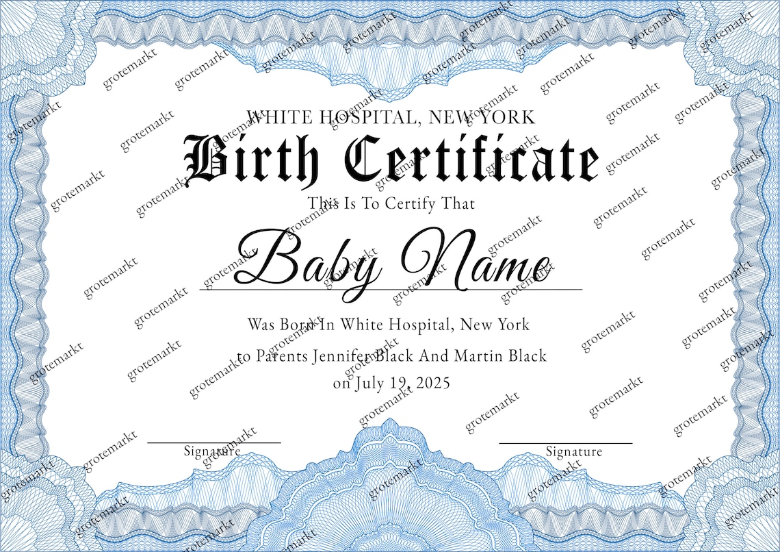 Birth Certificate Template, Printable Certificate of Birth, Baby Gift ...