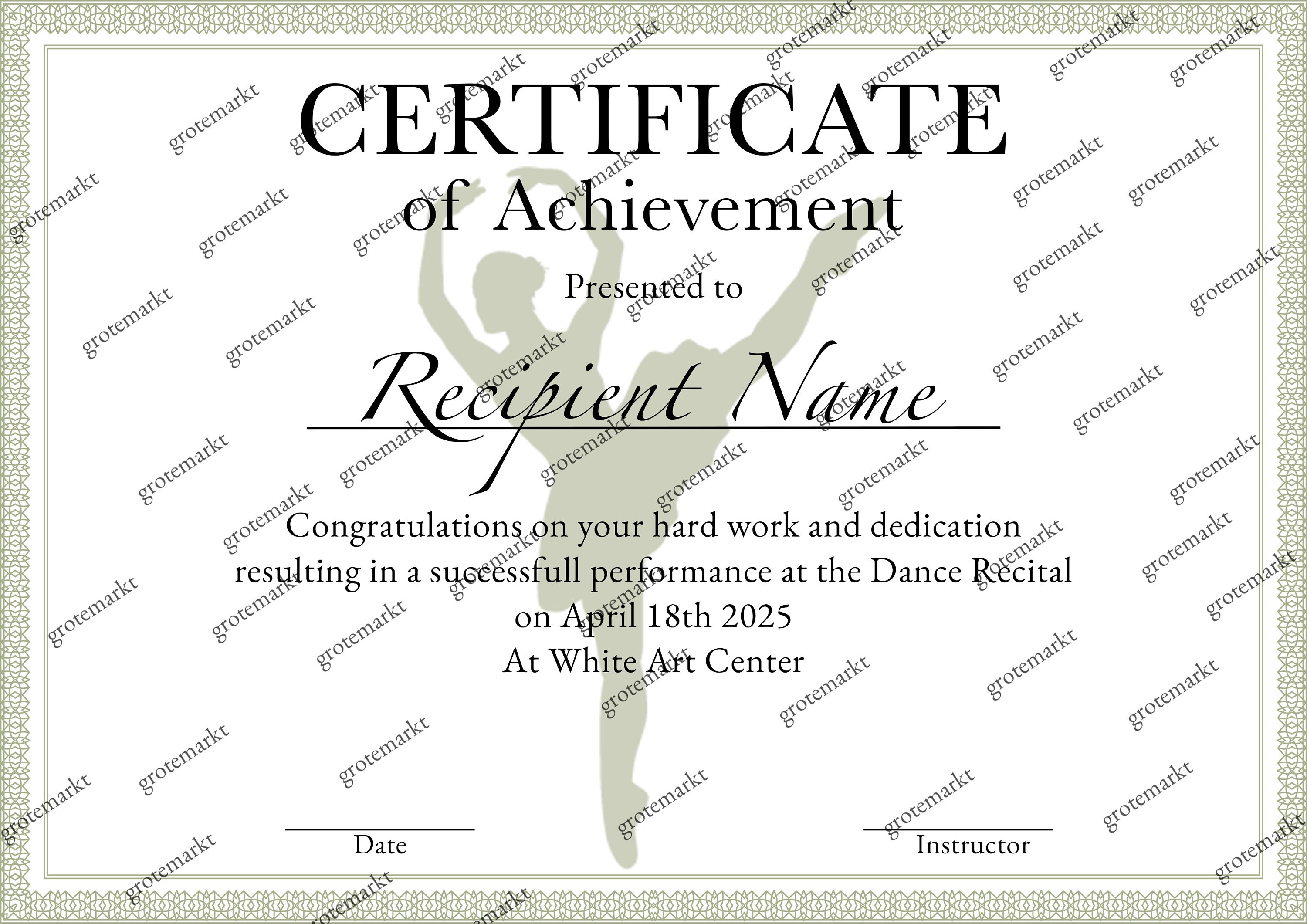 Editable Ballet Awards Certificate Template, Ballet Dancer Award ...