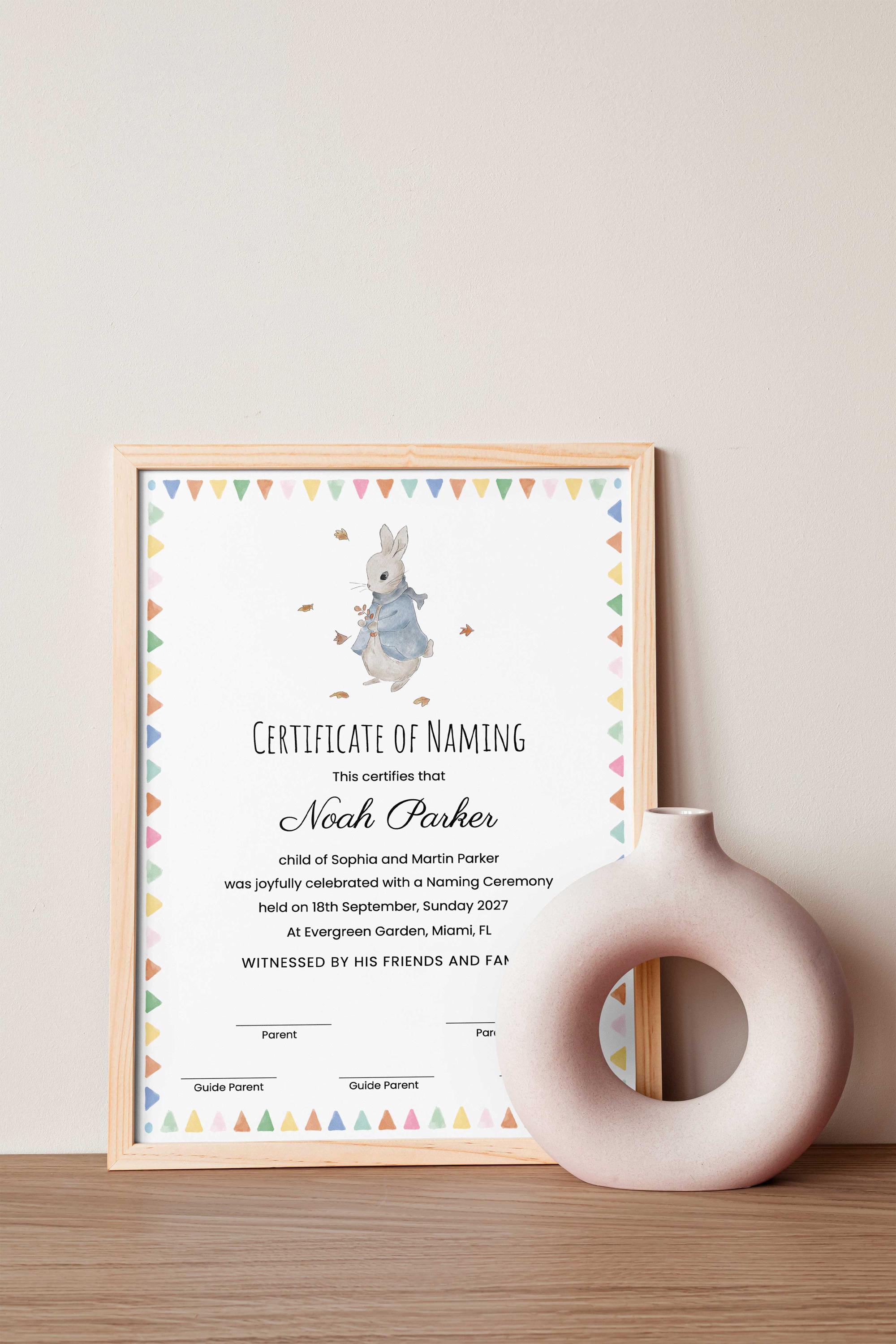 Editable Certificate of Naming Ceremony Printable Baby Naming ...