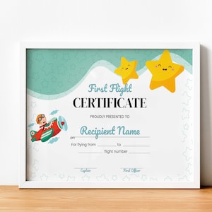 My First Flight Certificate Template, Award Certificate for Kids ...