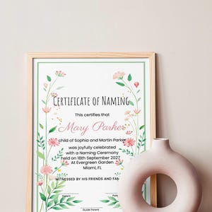 Cute Baby Naming Certificate Template Editable Printable Certificate of ...