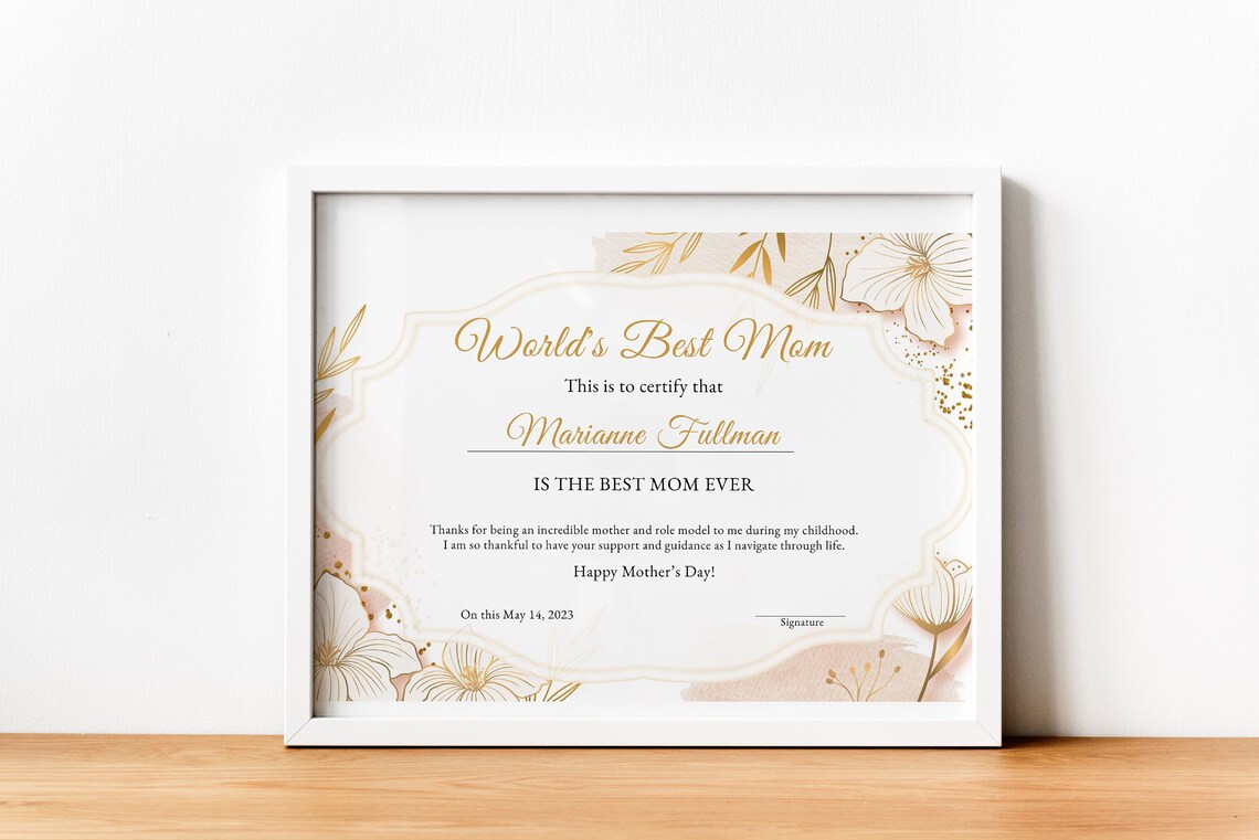 Editable Best Mom Certificate Template, Mother's Day Certificate Best ...